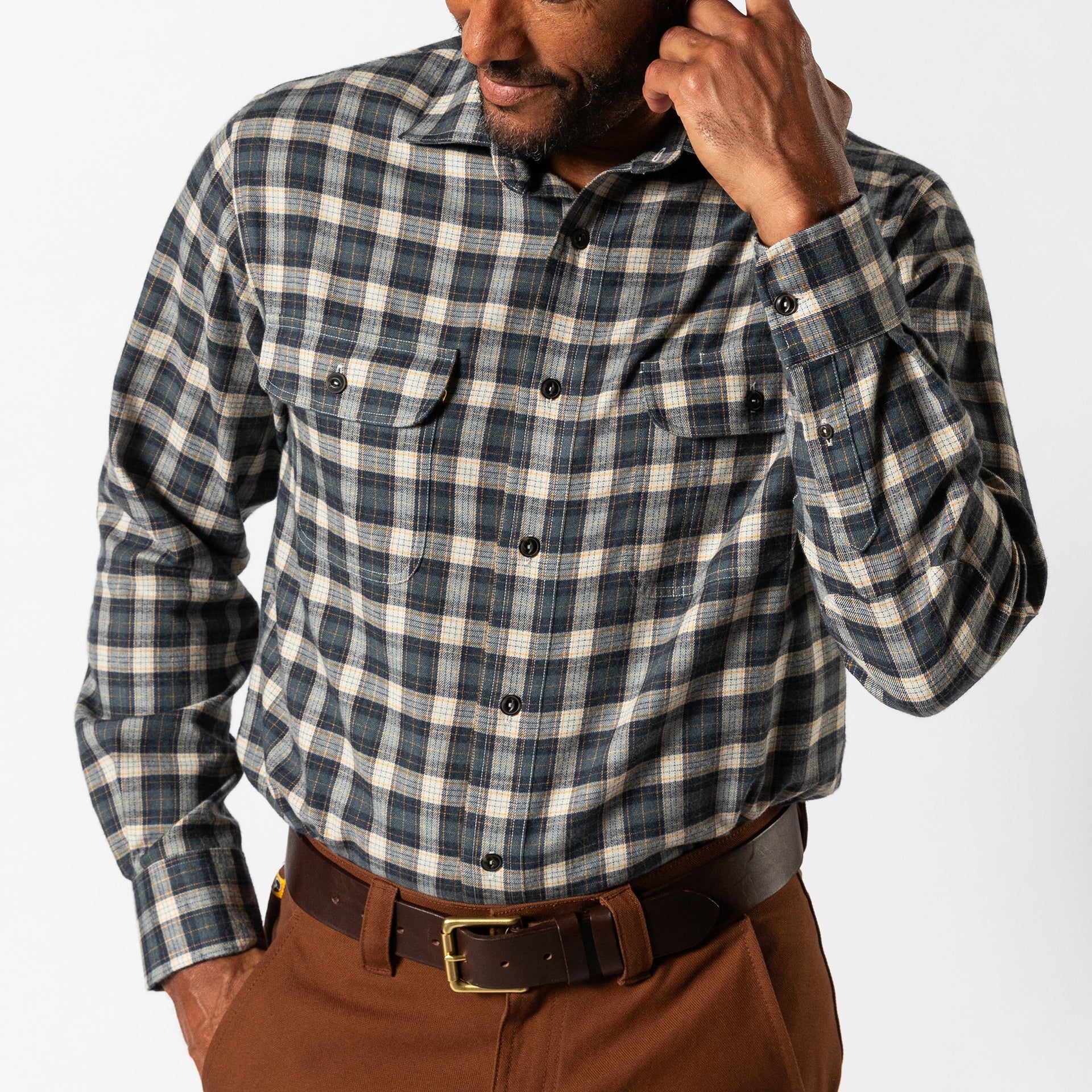 Moyer Plaid Flannel Shirt Graphite Blue
